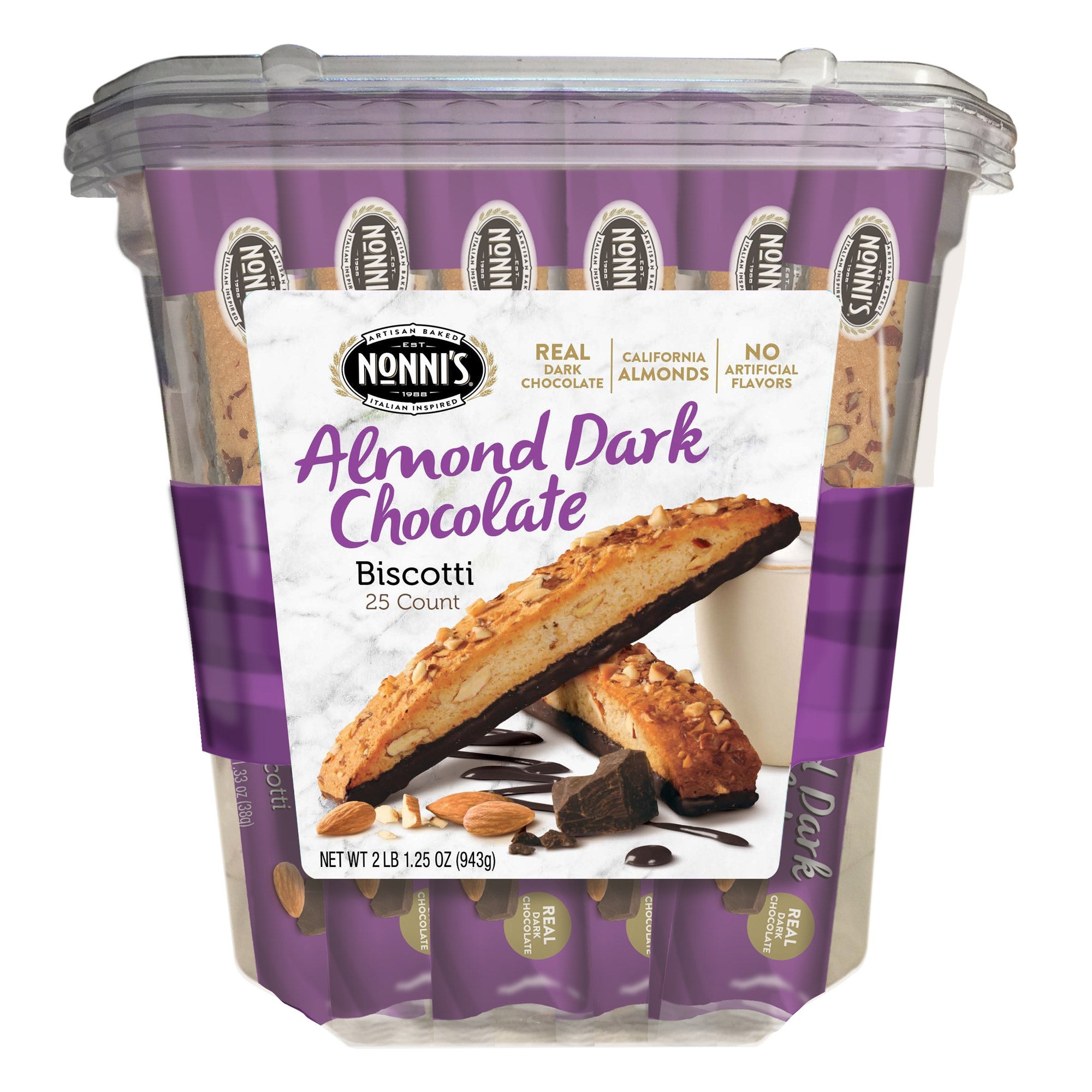 Nonni's Biscotti Almond Dark Chocolate 25 ct